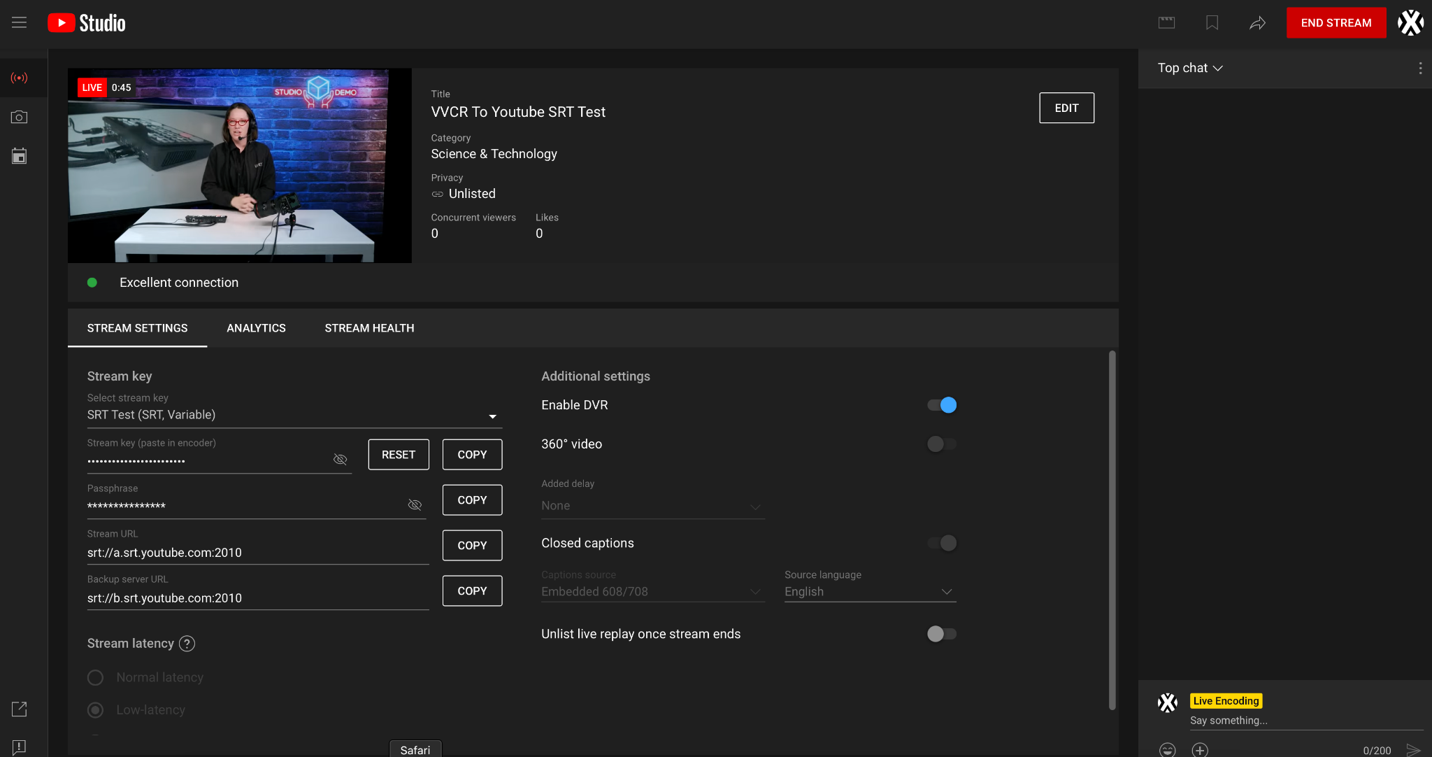 Streaming SRT to YouTube – VVCR