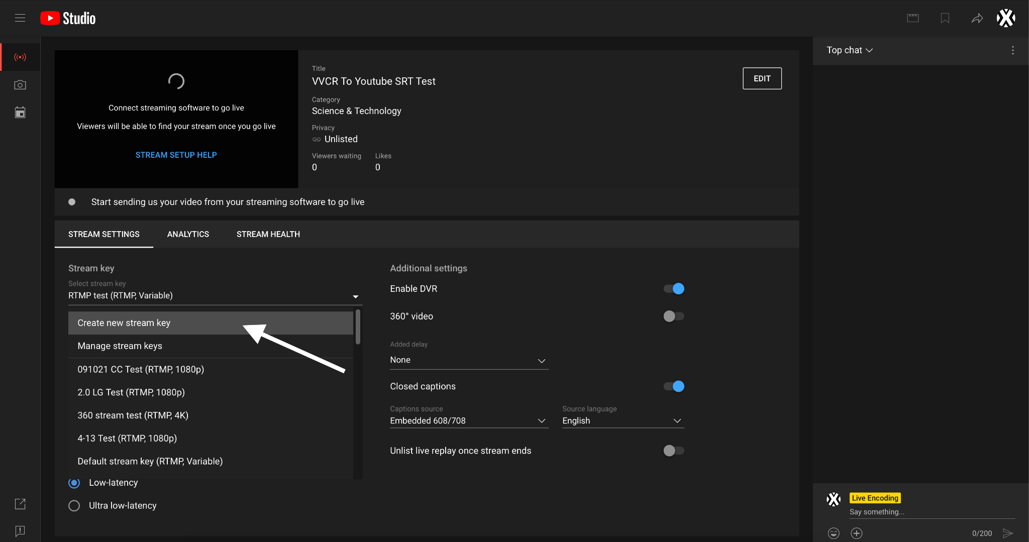 Streaming SRT to YouTube – VVCR